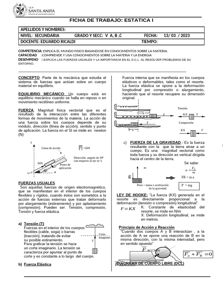 1era Ficha Virtual 5to Sec (Estatica I - Fuerzas Paralelas) | PDF | Fuerza | Estrés (Mecánica)