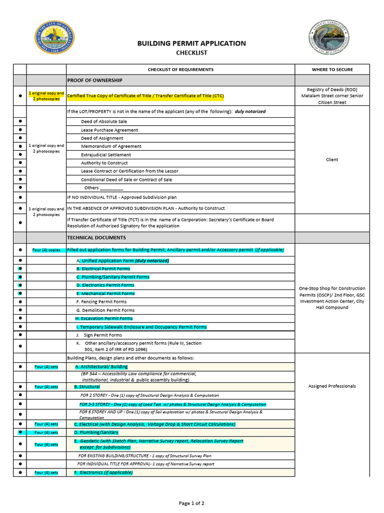 Building Permit Checklist Gensan | PDF | Notary Public | Title (Property)