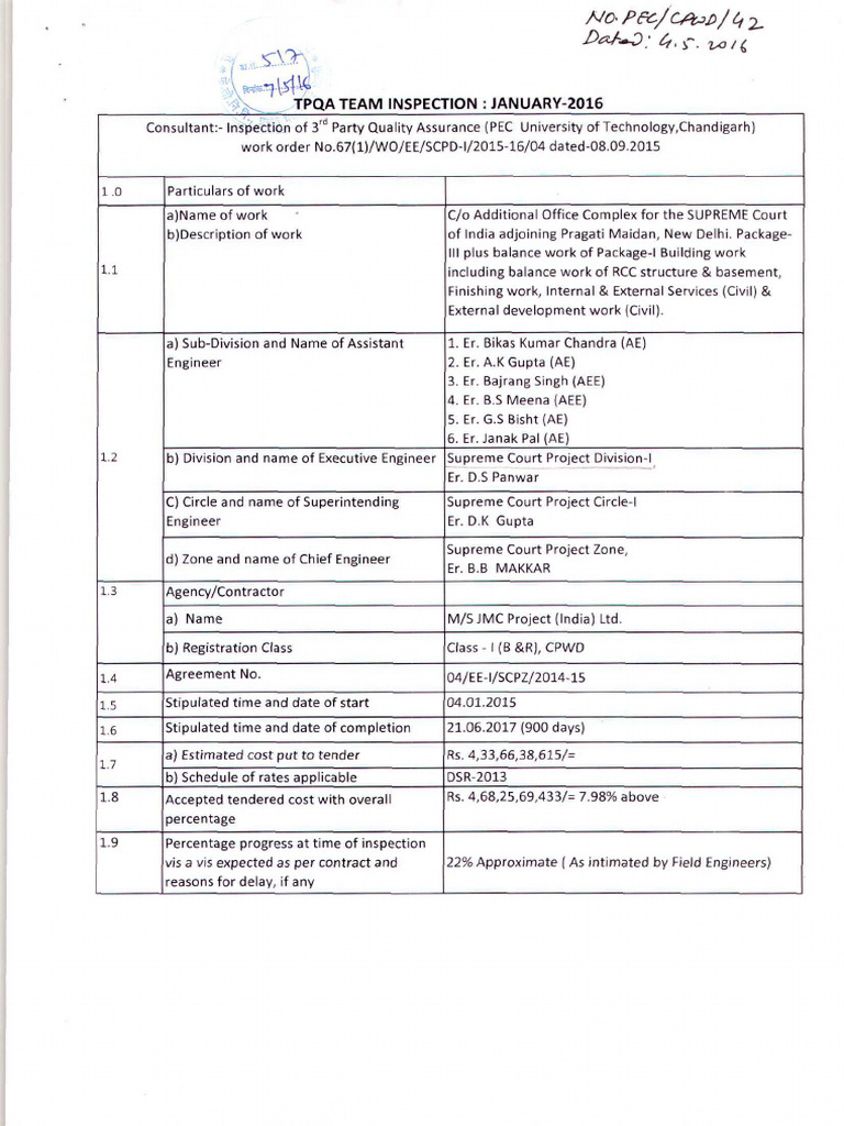 Report-PEC Inspection For Jan-2016 | PDF