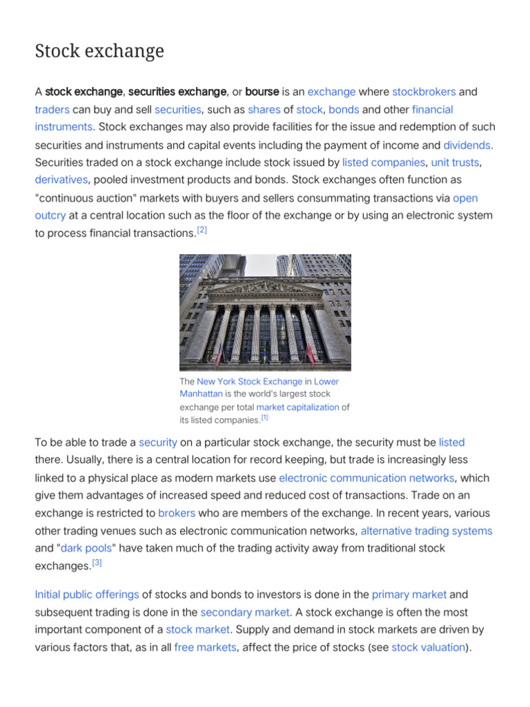 Stock Exchange - Wikipedia | PDF | Stock Exchange | Stocks