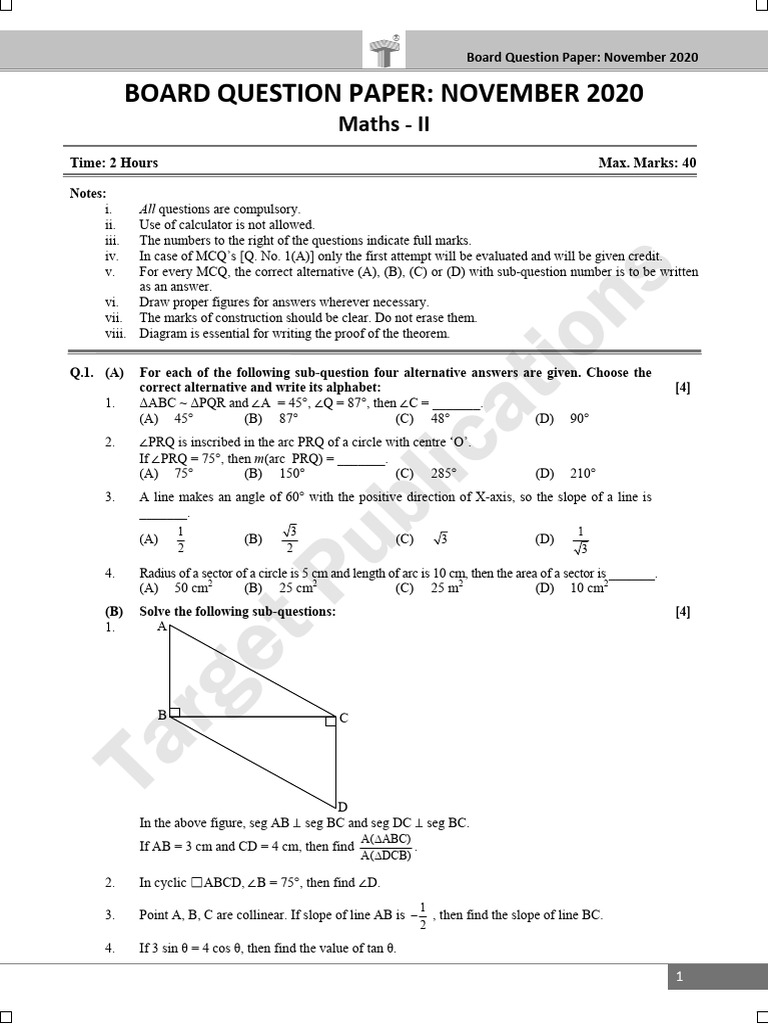 11 Board Question Paper Maths II November 2020 - 6598093377c7e | PDF ...
