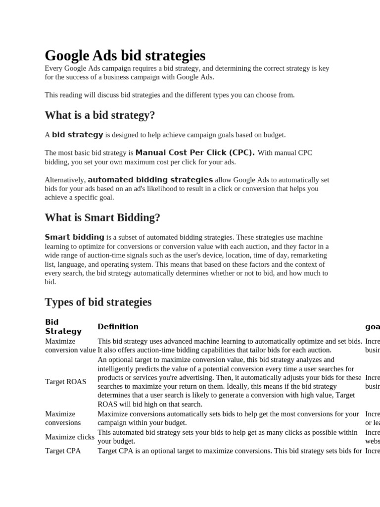 w4-s5. Google Ads Bid Strategies | PDF | Online Advertising | Marketing