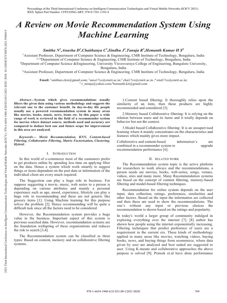 A Review On Movie Recommendation System Using Machine Learning | PDF | Computing | Information ...