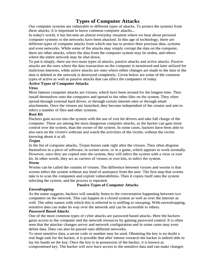 Types of Computer Attacks | PDF | Computer Virus | Computer Network