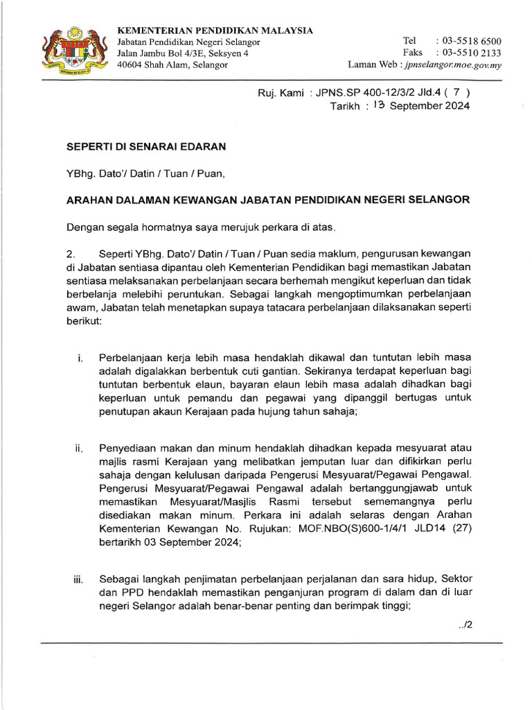 Arahan Dalaman Kewangan 2024-13.09.2024 | PDF