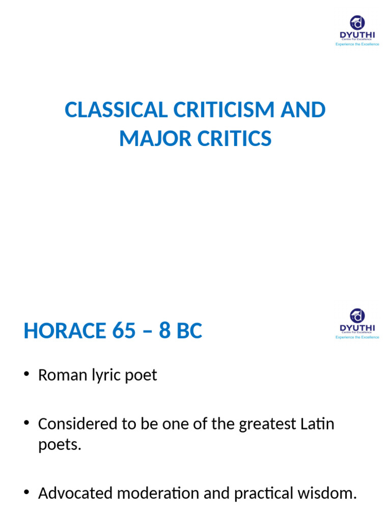 Classical Criticism and Major Critics | PDF | Classics | General Fiction