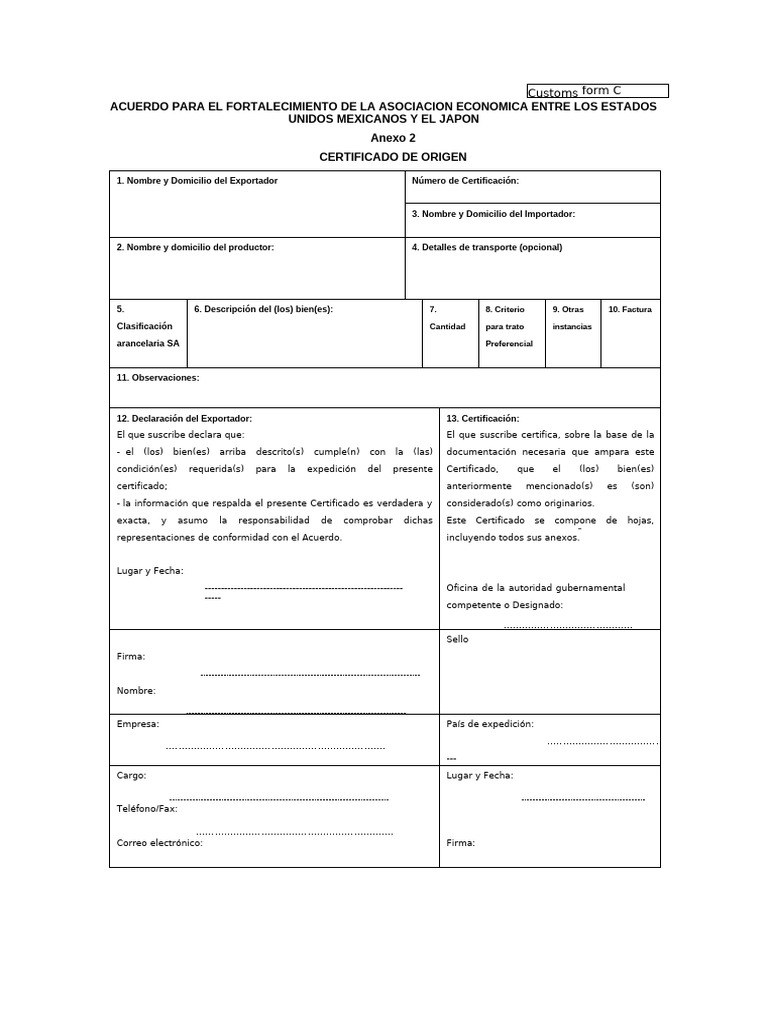 Certificado de Origen: Instrucciones y Ejemplo | PDF