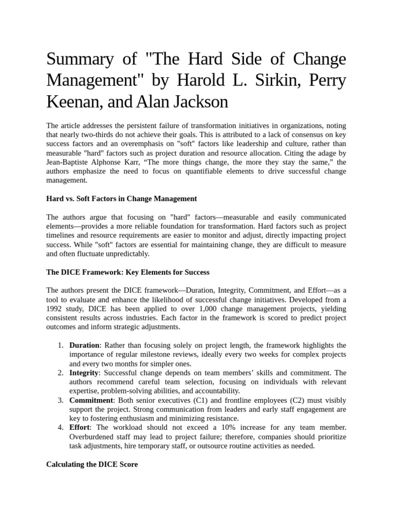 The Hard Side of Change Management | PDF | Risk | Leadership