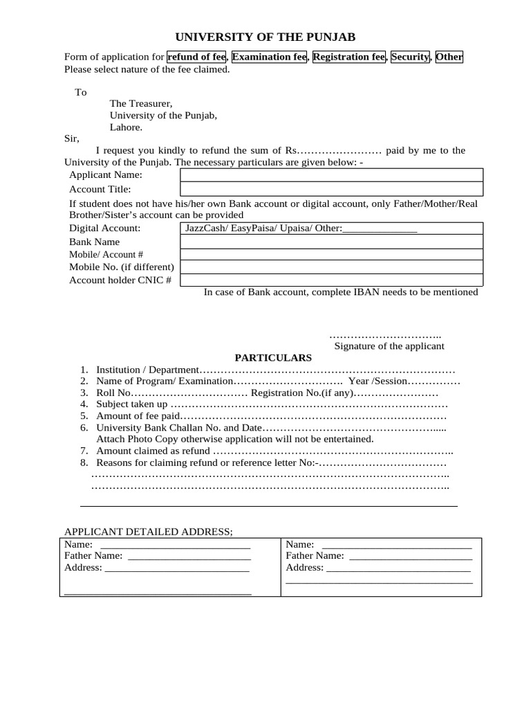 Fee Refund Form | PDF