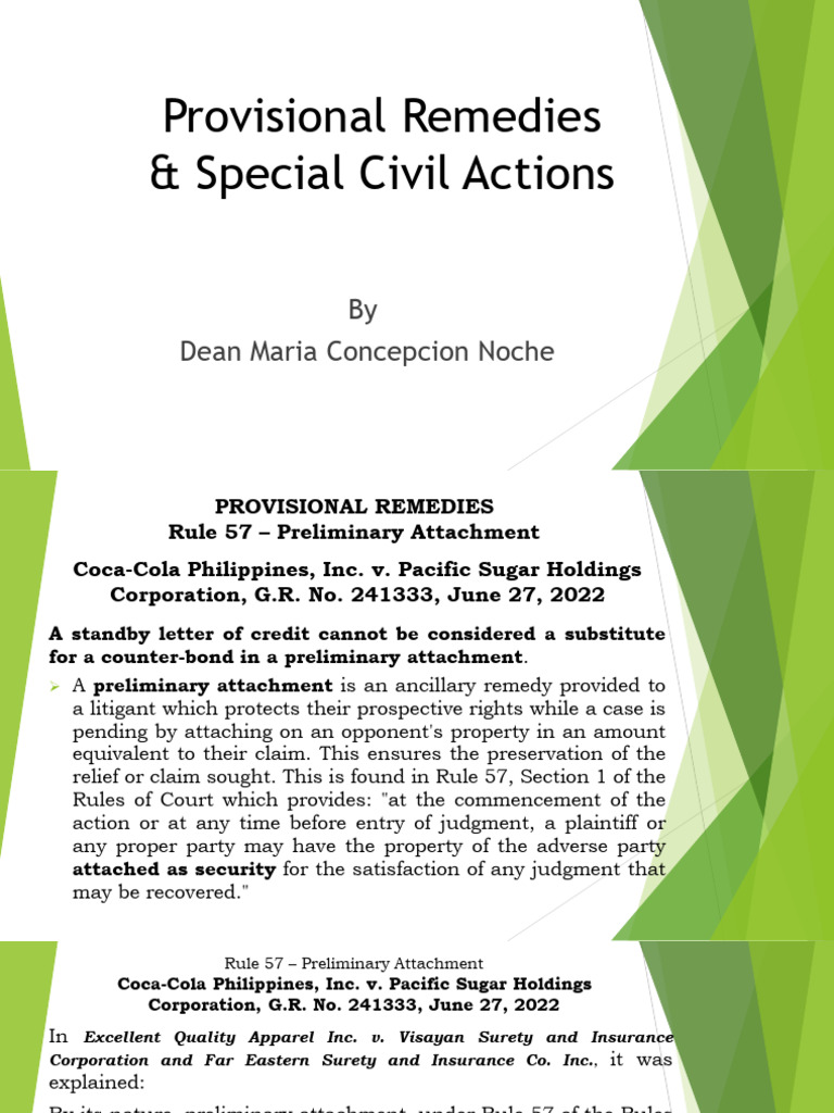 Presentation On Provisional Remedies Special Civil Actions by Dean ...