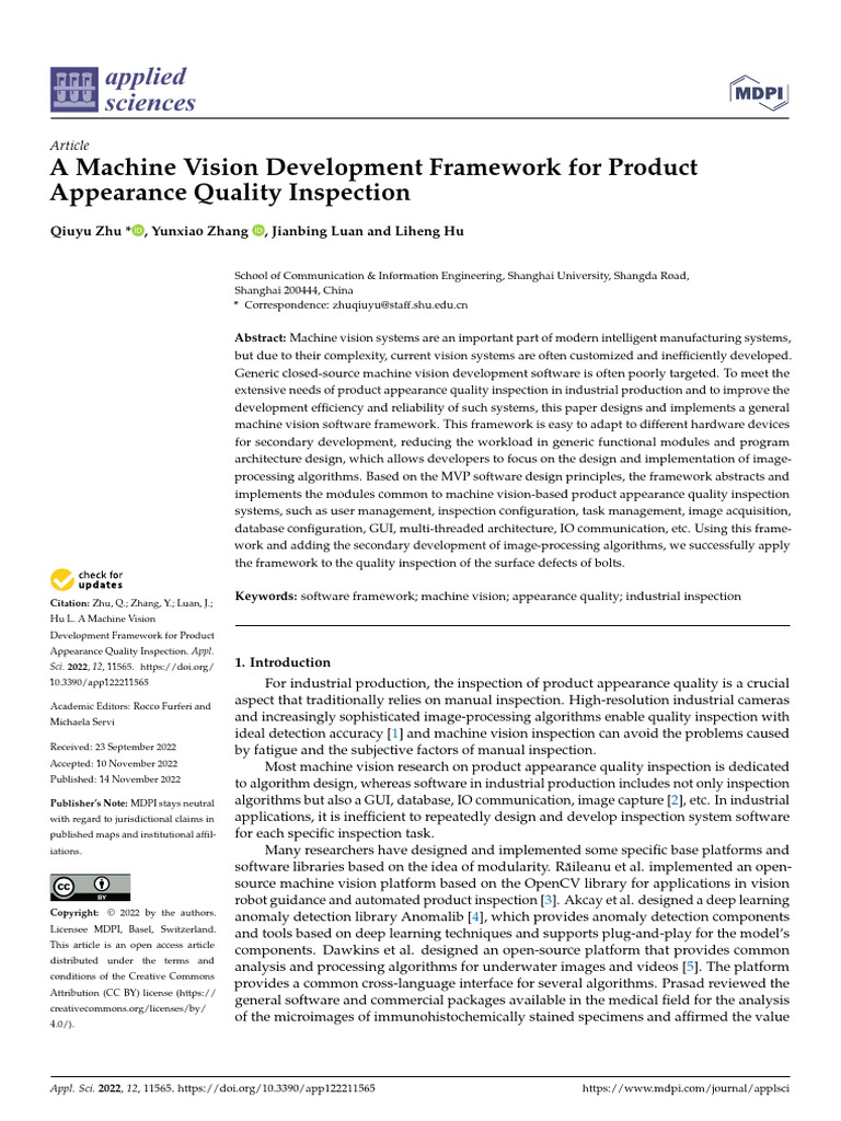 A Machine Vision Development Framework For Product | PDF | Computer ...