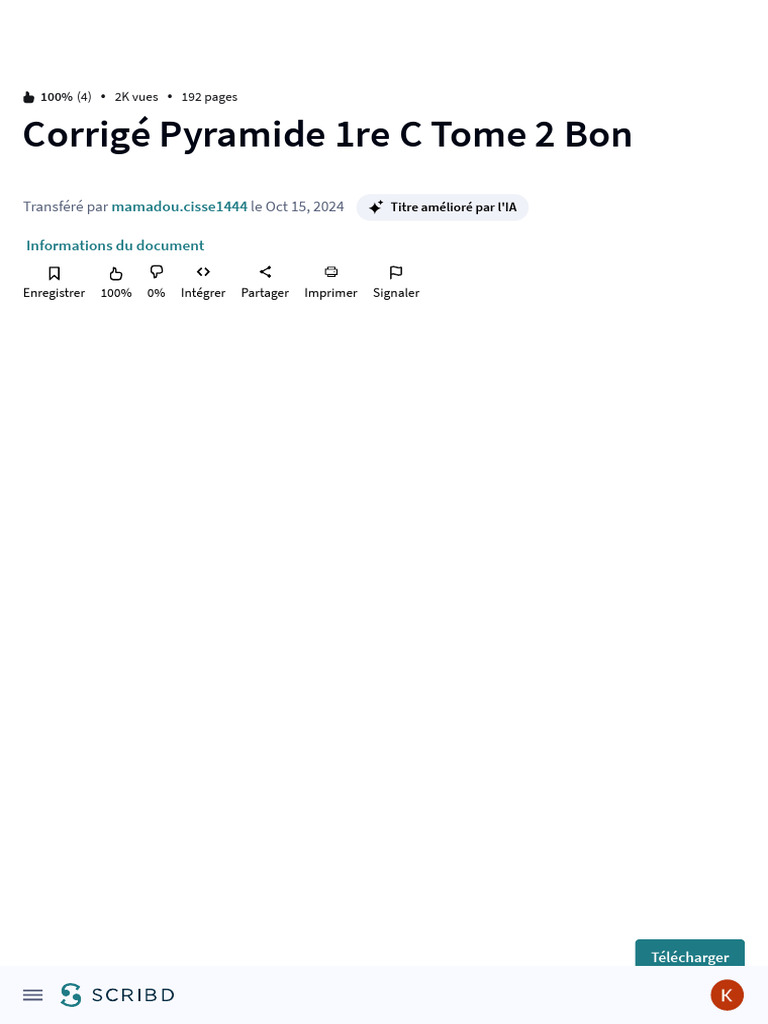 Corrigé Pyramide 1re C Tome 2 PDF | PDF