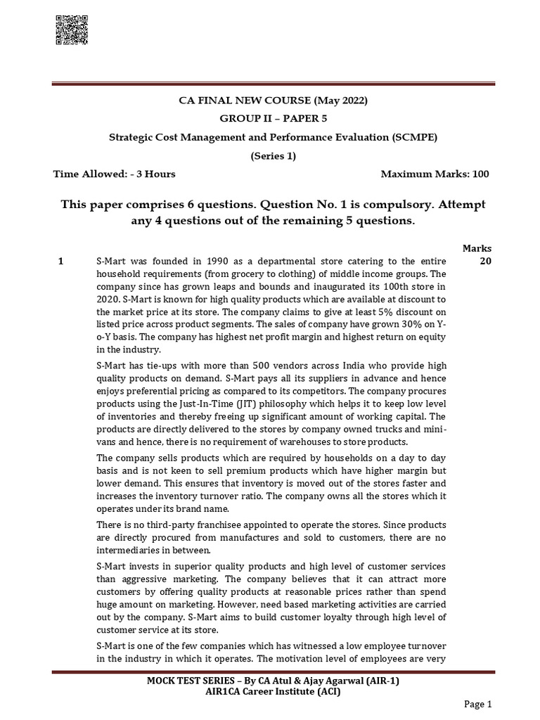 SCMPE 1 Question Paper | PDF | Inventory | Price Discrimination