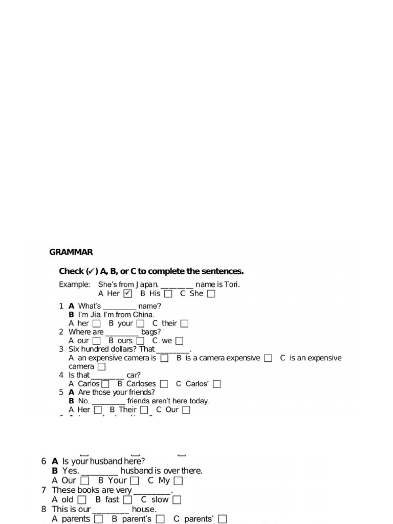 American English File Starter Quiktest 4 | PDF