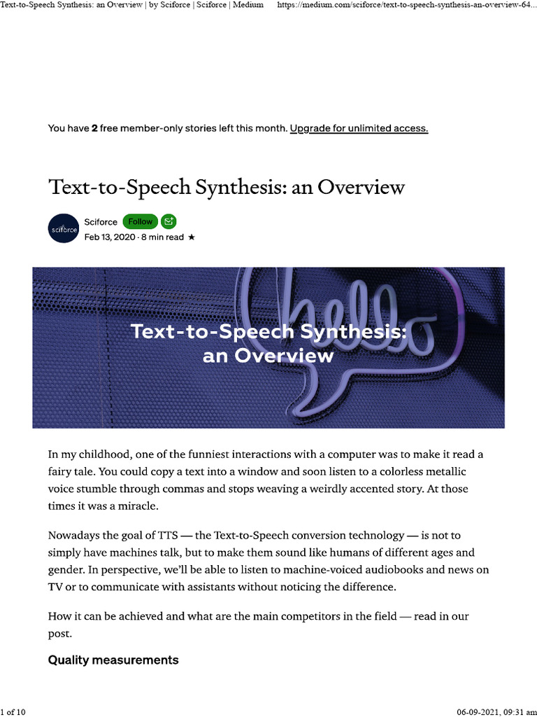Text To Speech | PDF | Speech Synthesis | Digital Signal Processing
