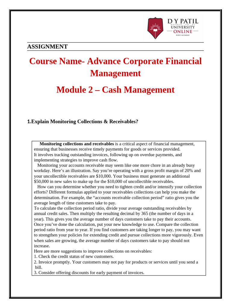 Assignment Module 2 - Cash Management | PDF | Investing | Debt