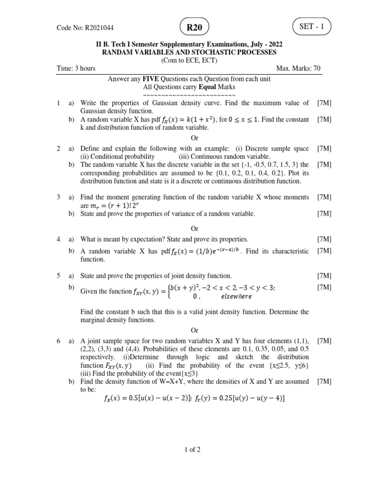 Random Variables and Stochastic Processes | PDF | Random Variable ...