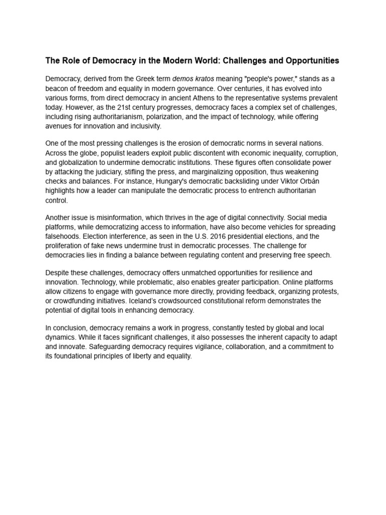 The Role of Democracy in The Modern World - Challenges and ...