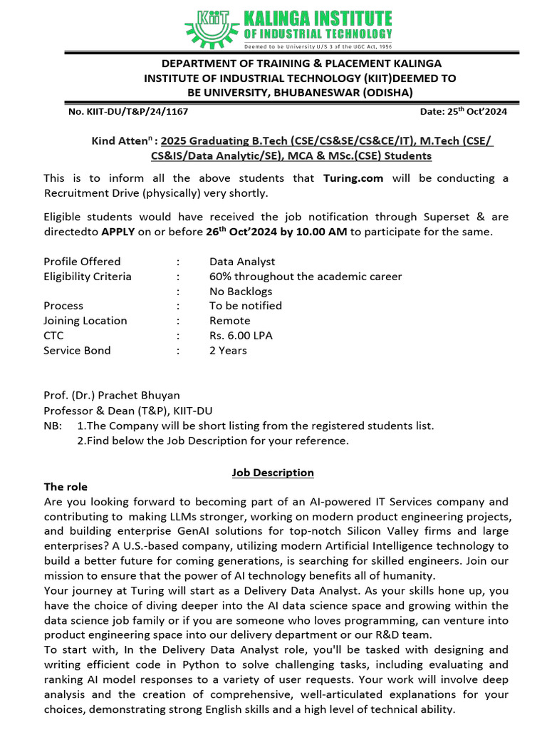 Registration For Turing - Com Recruitment Drive-2025 Graduating Batch | PDF | Artificial ...