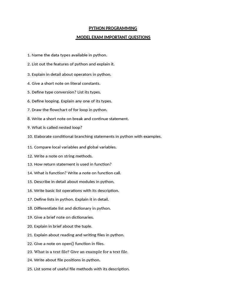 Python Model Important Questons | PDF | Science & Mathematics | Computers
