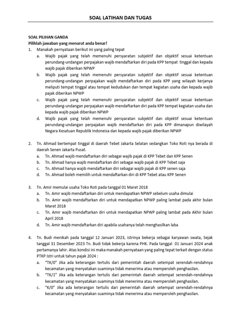 Soal Latihan Dan Tugas Perpajakan | PDF