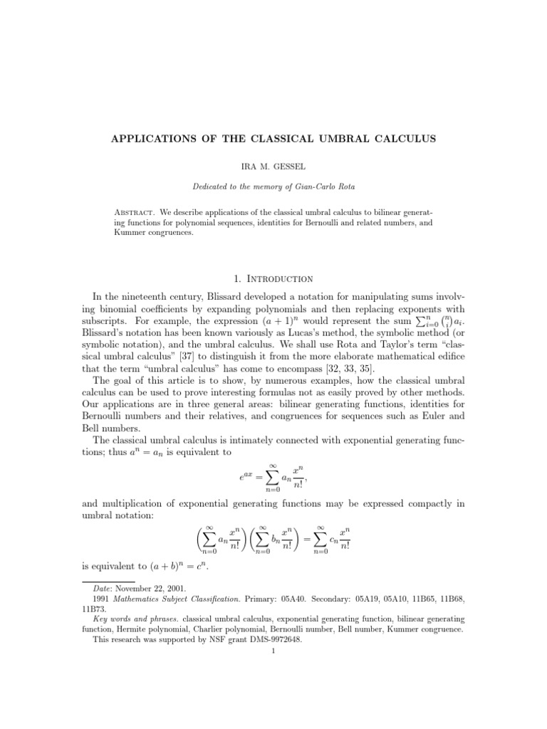 Classical Umbral Calculus Applications | PDF | Mathematical Analysis | Algebra