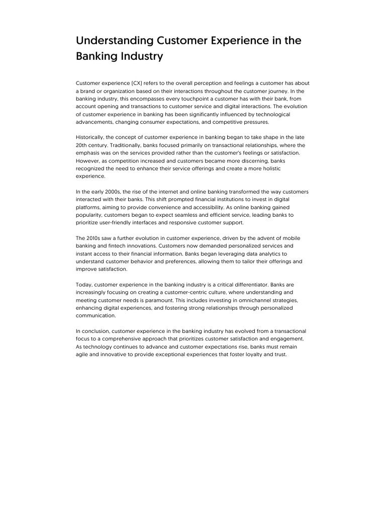 Understanding Customer Experience in The Banking Industry | PDF ...