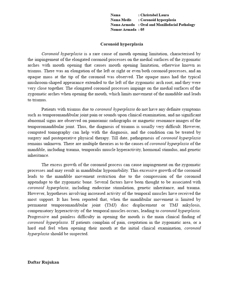 Understanding Coronoid Hyperplasia Causes | PDF | Diseases And Disorders | Human Diseases And ...