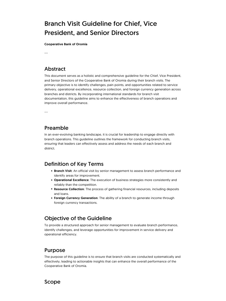 Branch Visit Guideline | PDF | Strategic Management | Business