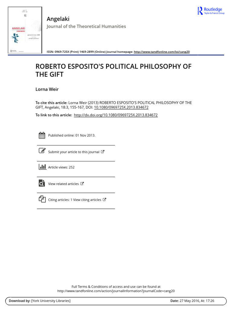 Roberto Esposito S Political Philosophy | PDF | Deconstruction | Jacques Derrida