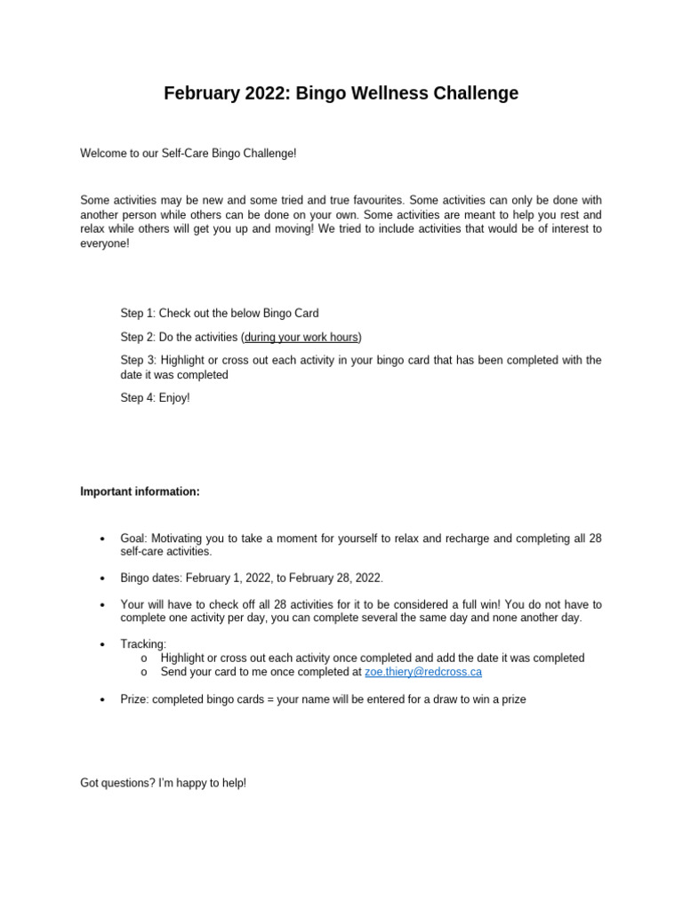 Wellness Challenge (Bingo) 2022 | PDF