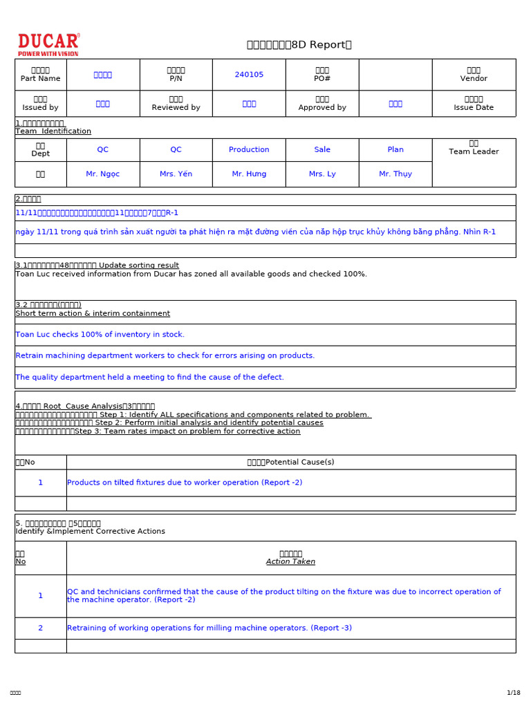 8D Report 240105 - 11.11.2024 | PDF | Production And Manufacturing