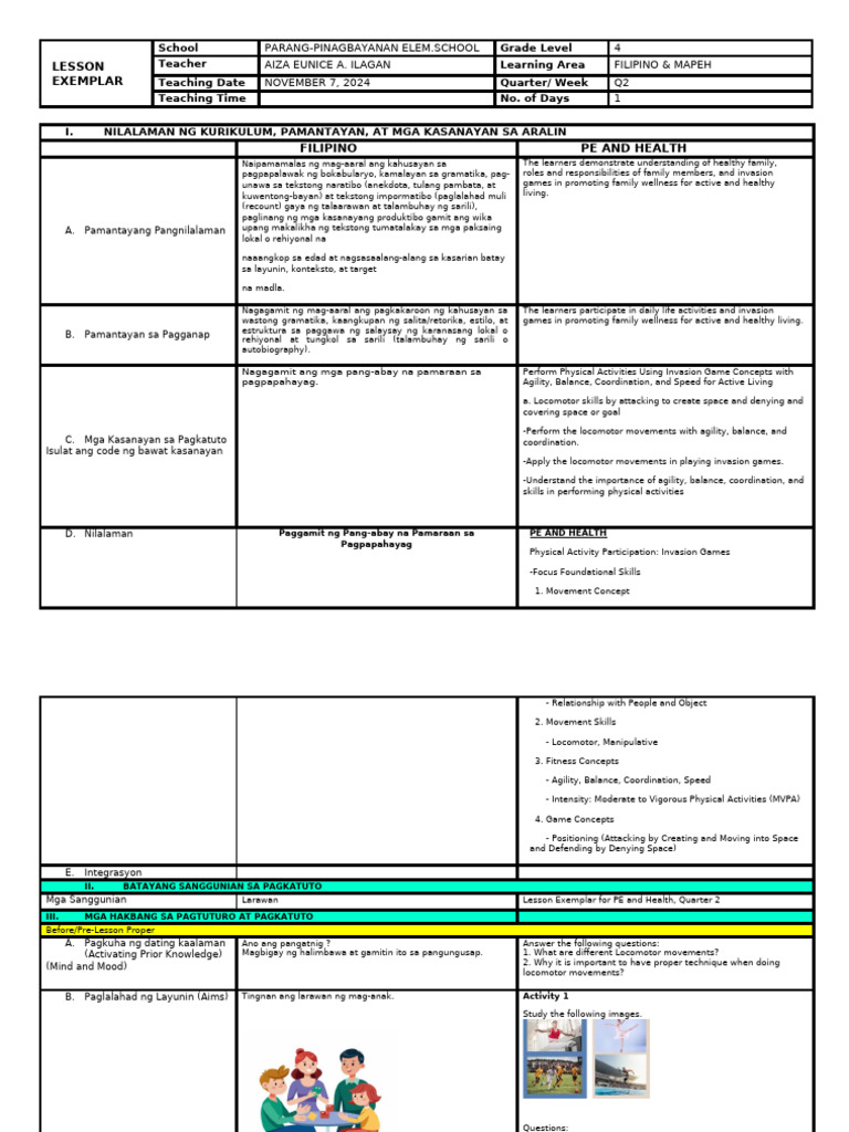 Q2W6 MATATAG-DLL-Grade-4-D3 | PDF | Physical Fitness | Physical Exercise
