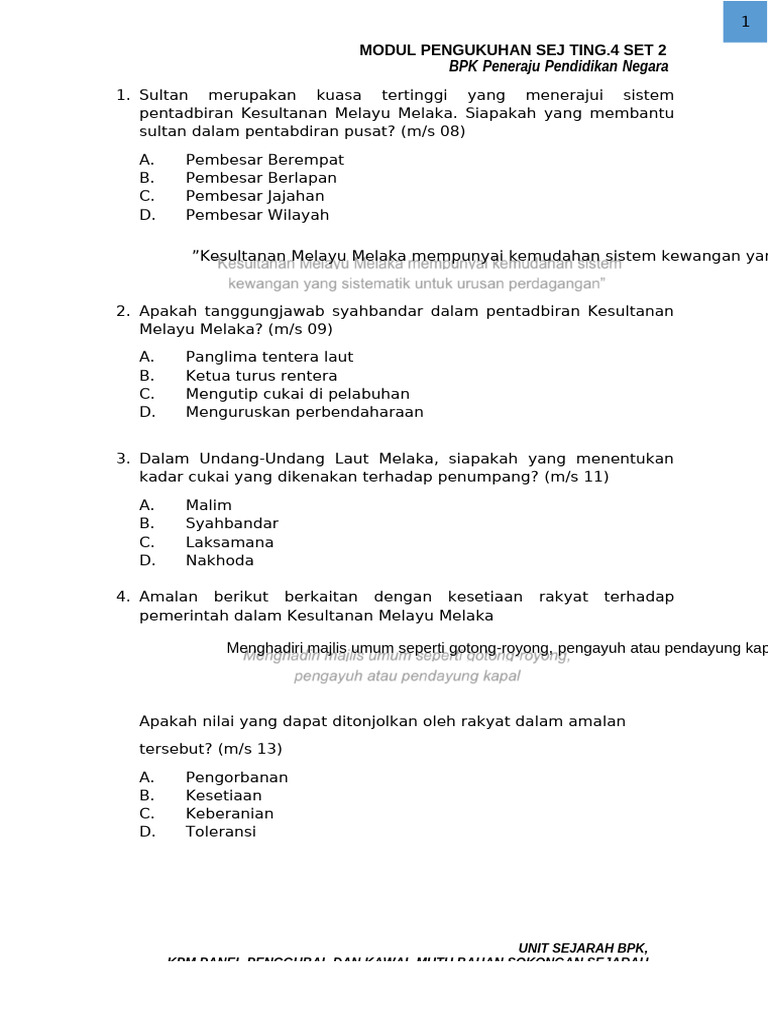 Set 2 Modul Pengukuhan SPM Objektif Tingkatan 4 | PDF