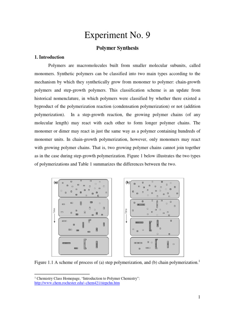 Experiment 9 - Synthesis of Polymer | PDF | Polymerization | Polymers