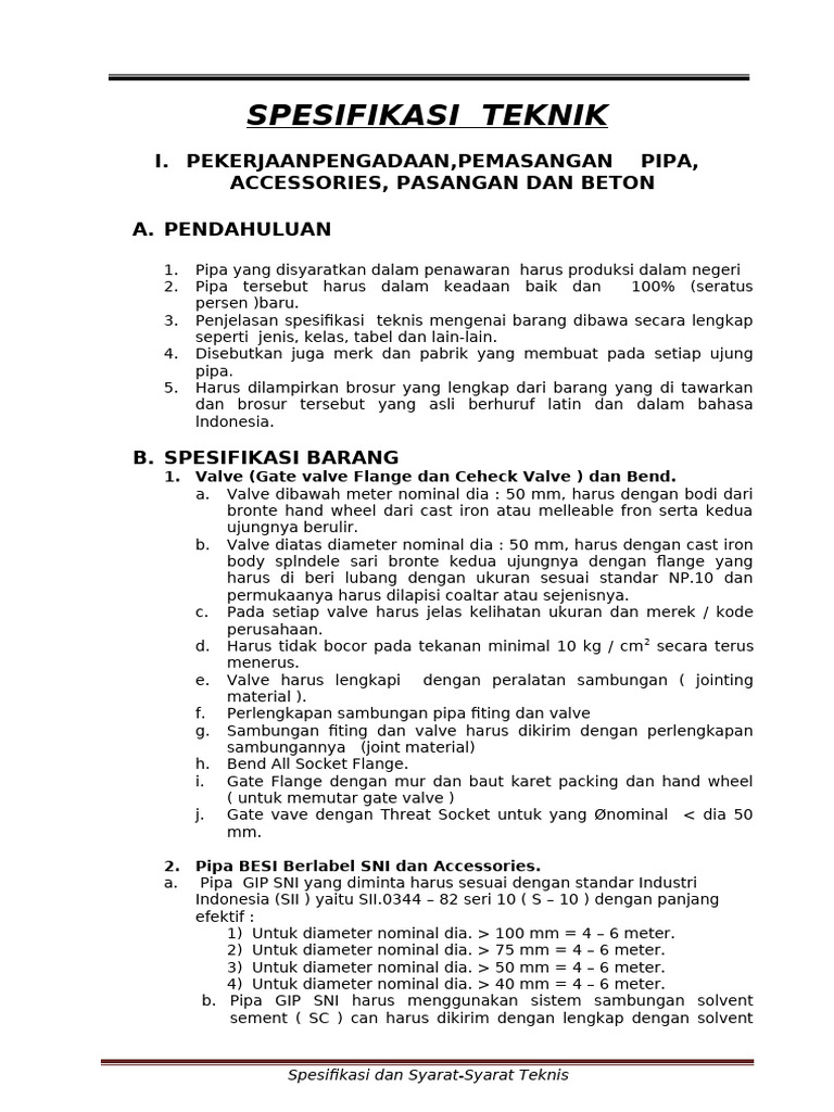 Spesifikasi Teknik Pipa | PDF