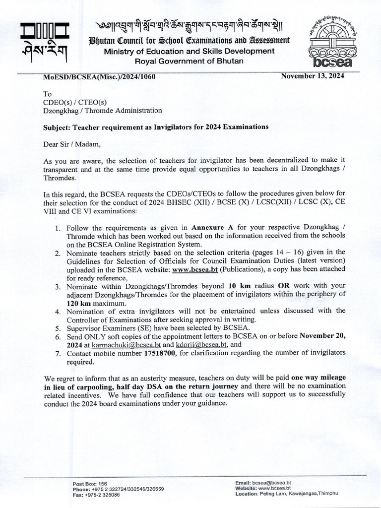 Letter Requirement Invigilators | PDF