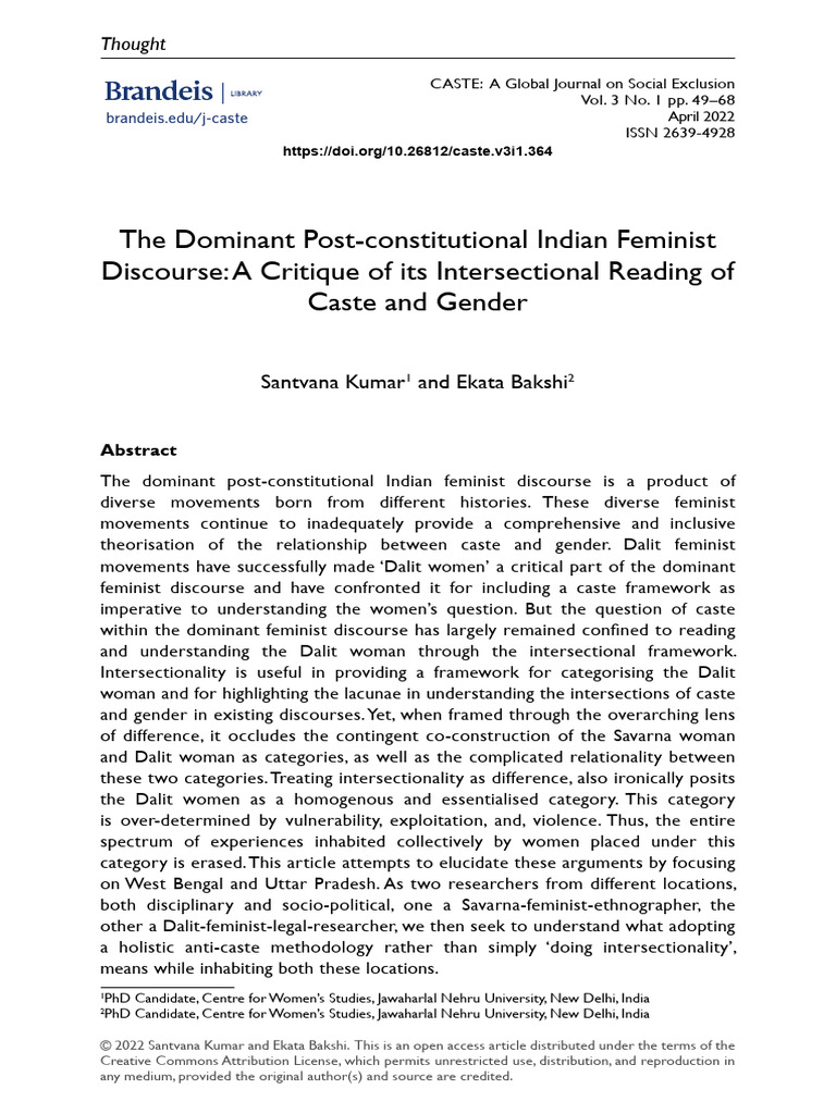 Jcastemanager,+4 CASTE-Vol+3+No+1+ (2022) Santvana+Kumar 364+ Article | PDF | Intersectionality ...
