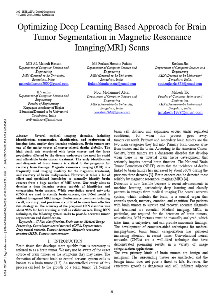 Optimizing Deep Learning Based Approach For Brain Tumor Segmentation in Magnetic Resonance ...