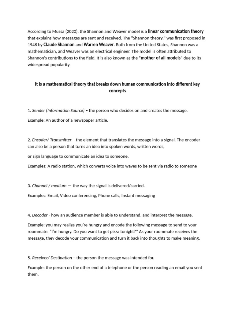 Shannon Weaver Communication Model Explained | PDF | Communication ...
