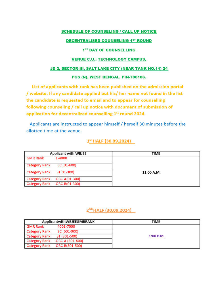 DC 1st Round Call Up Notice | PDF