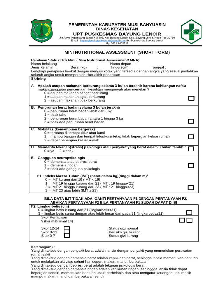 Formulir Skrining Gizi Lansia | PDF