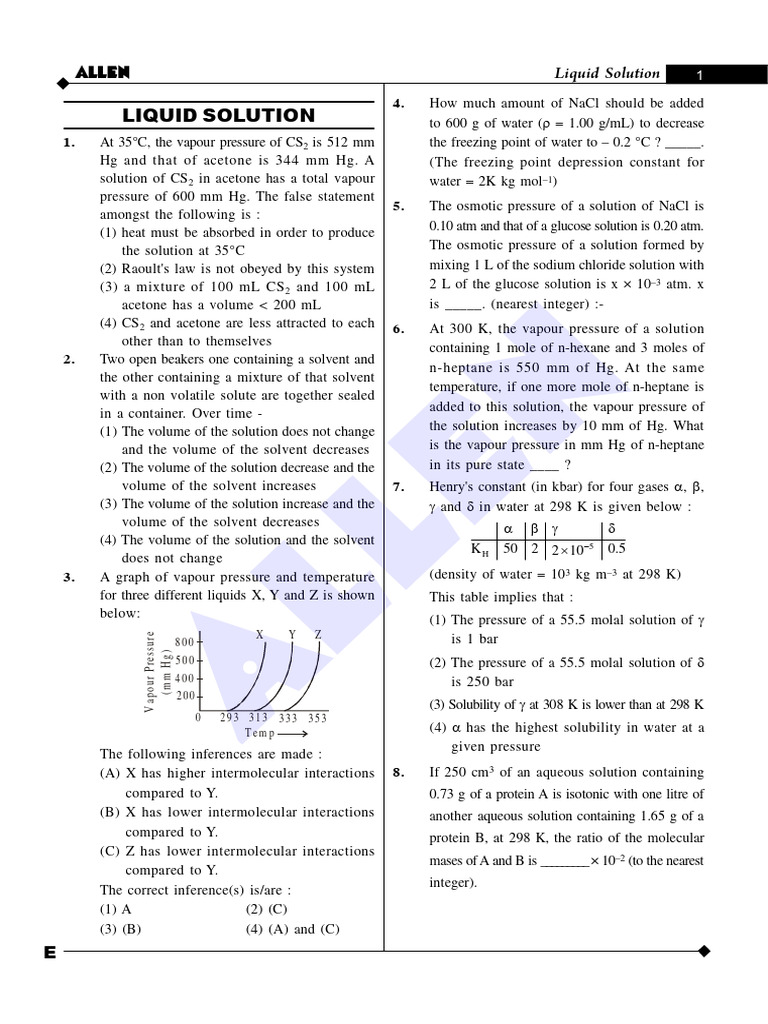 Liquid Solution | PDF | Vapor | Applied And Interdisciplinary Physics