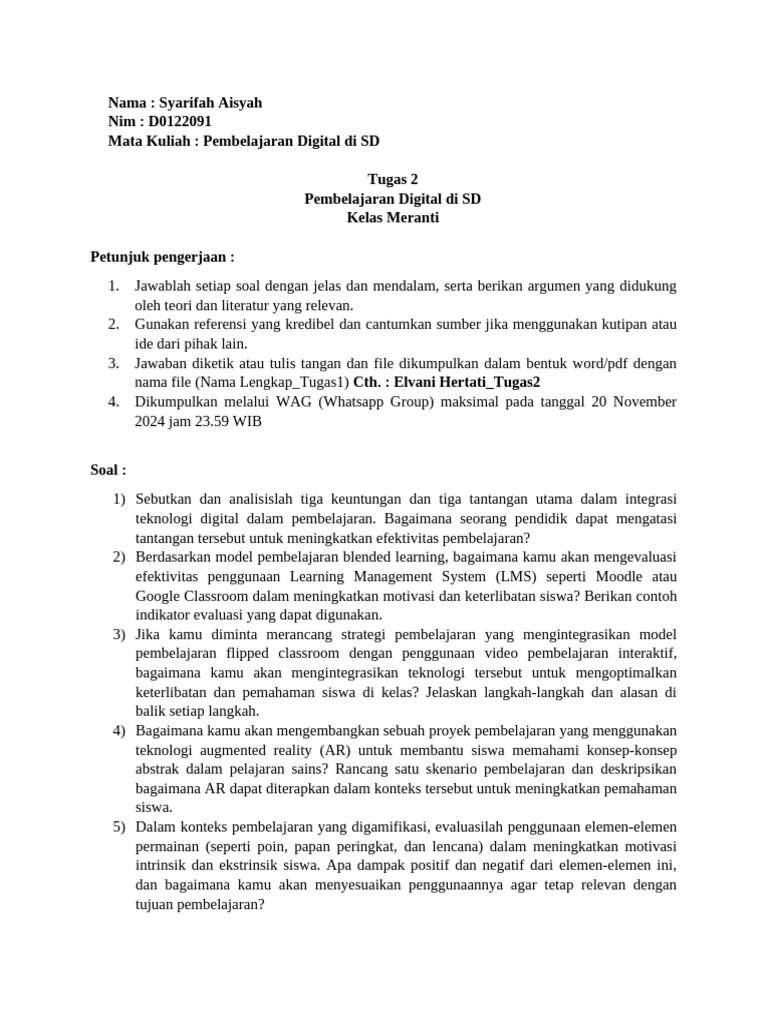 Tugas 2 - Syarifah Aisyah - Pembelajaran Digital | PDF | Seni | Komputer