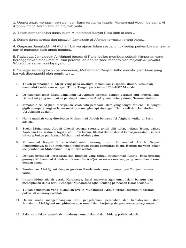 Soal Latihan Tarikh Klas Xi Bab 6-7 | PDF