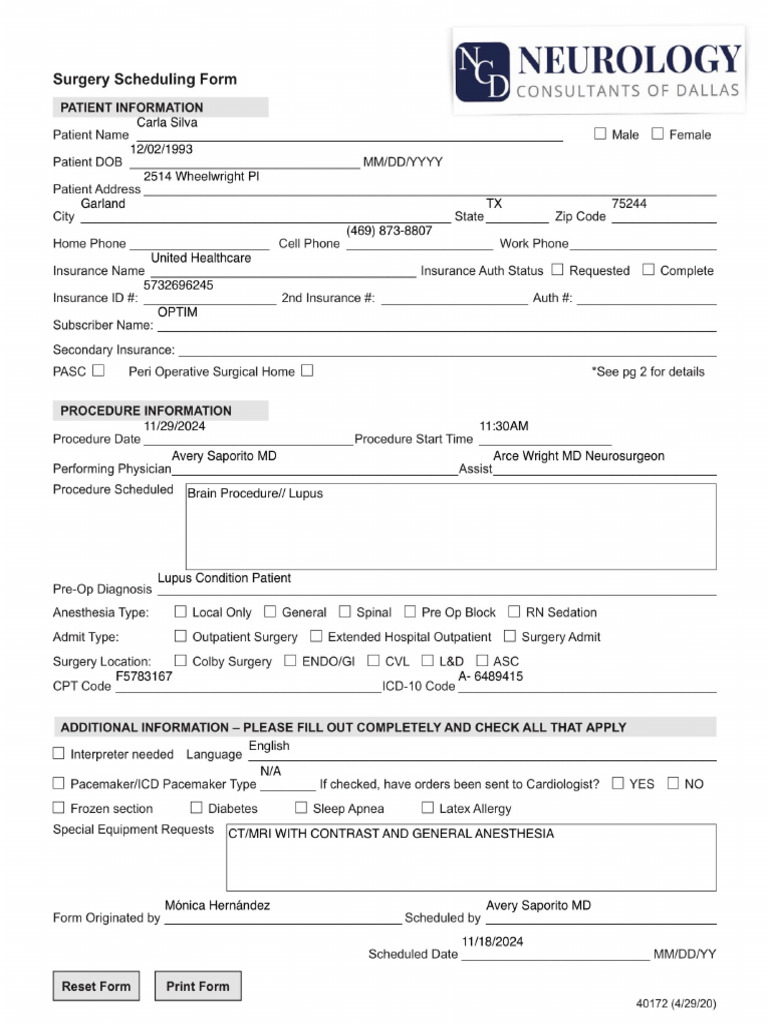 Surgery Scheduling Form p31640172 Eform 42920 2 | PDF