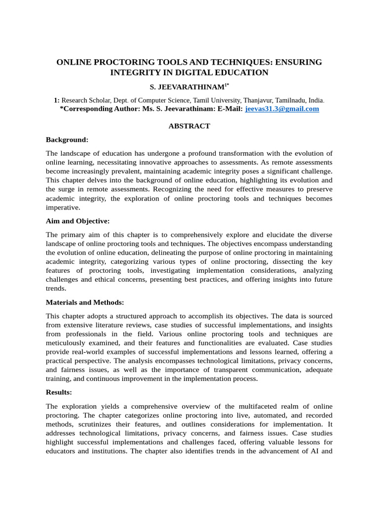 Online Proctoring Tools and Techniques | PDF | Integrity | Cognitive Science