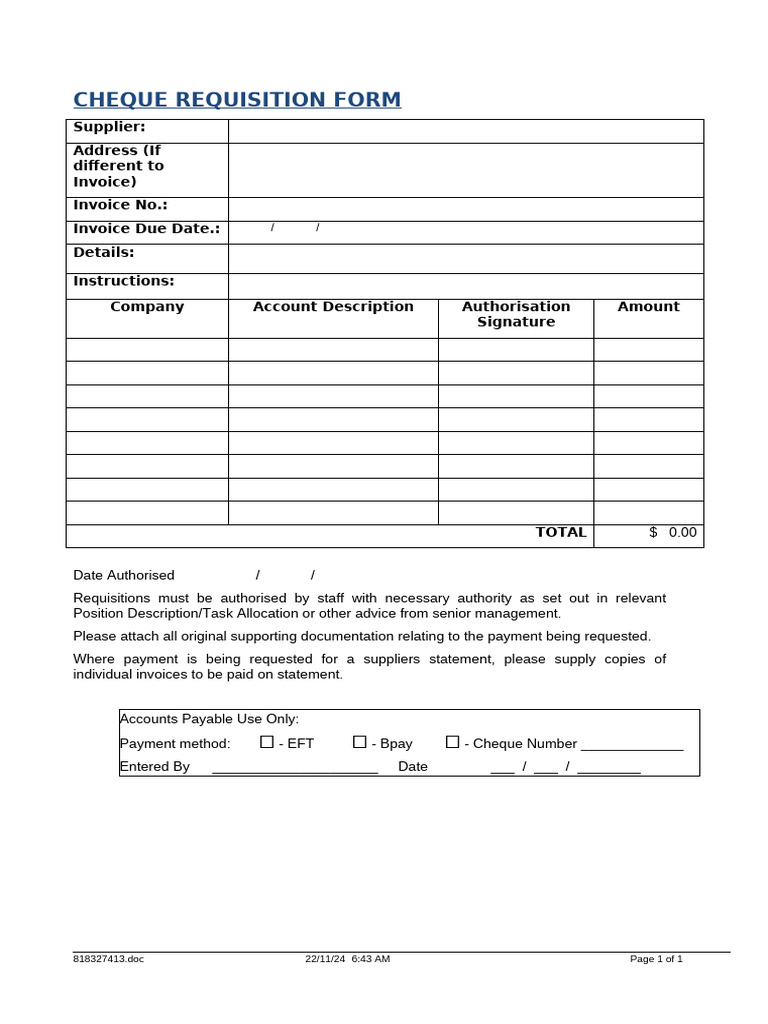 Cheque Requisition Form | PDF