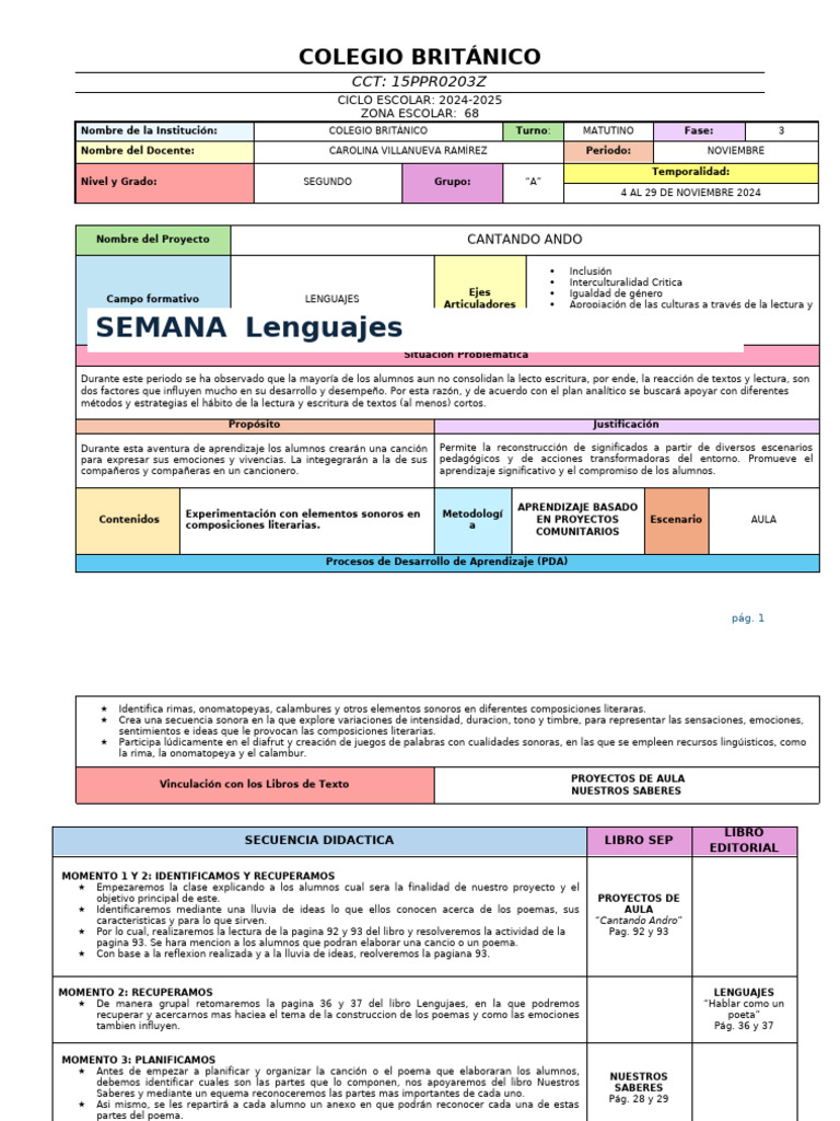Proyecto "Cantando Ando" en 2º Grado | PDF | Aprendizaje | Evaluación