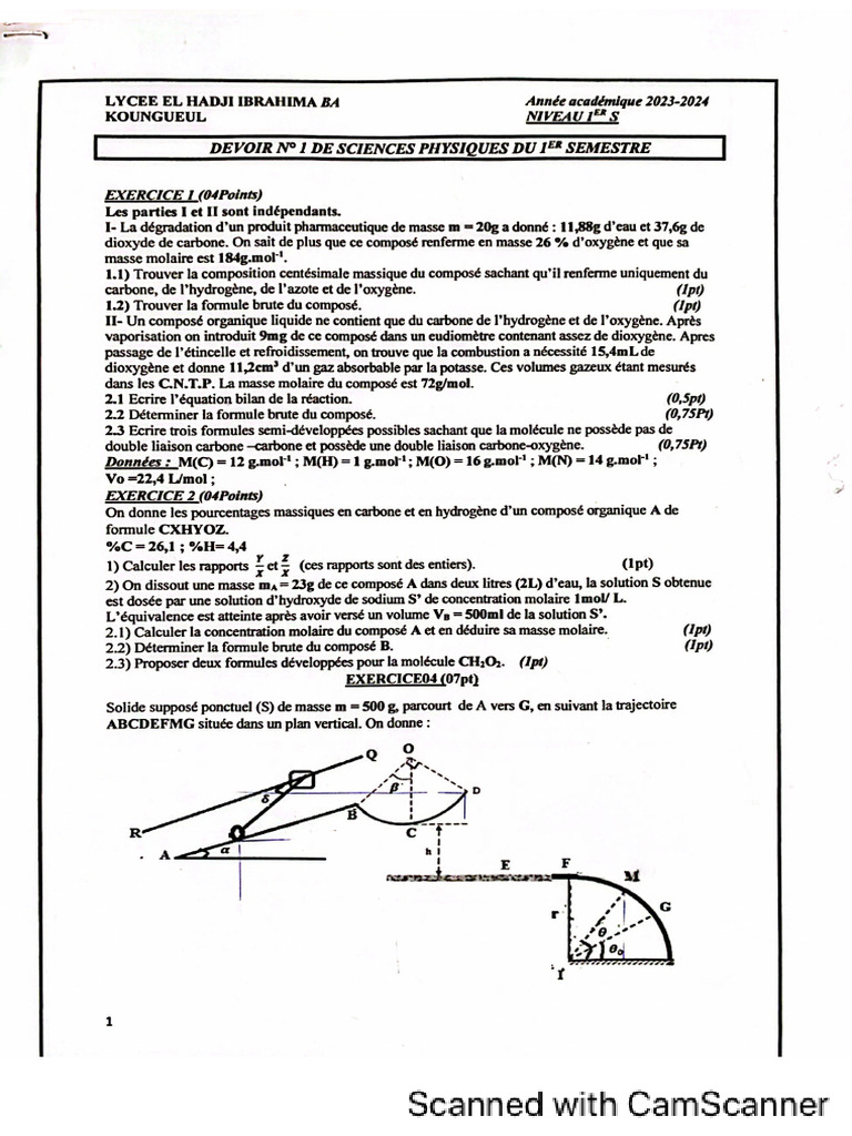 Correction Du 1er Devoir 1S 2024 | PDF